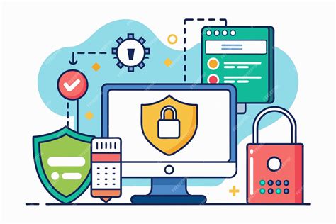 Premium Vector A Computer Protected By Two Padlocks Enhancing Data