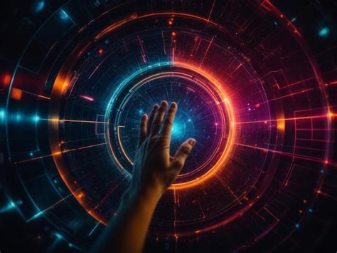 Premium Ai Image Hand Touching Digital Hud Interface In A Futuristic Technological Setting