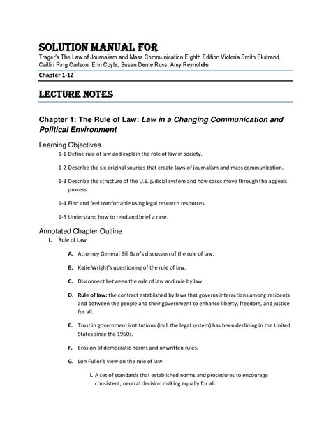 Solution Manual For Tragers The Law Of Journalism And Mass