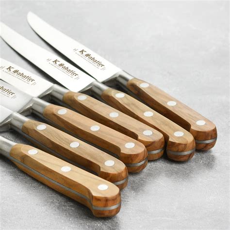 K Sabatier Steak Knives With Olive Wood Handles 6 Piece Set Forged