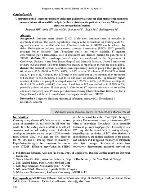 Pdf Comparison Of St Segment Resolution Influencing In Hospital Outcome After Primary