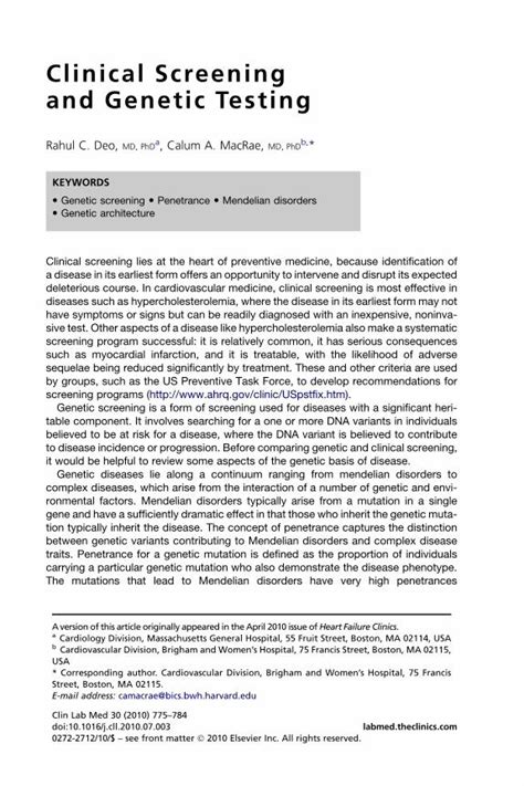 Pdf Clinical Screening And Genetic Testing Dokumen Tips