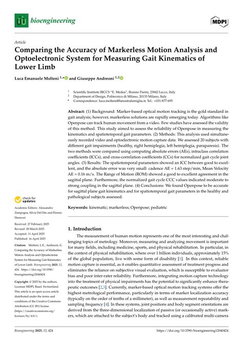 Pdf Comparing The Accuracy Of Markerless Motion Analysis And