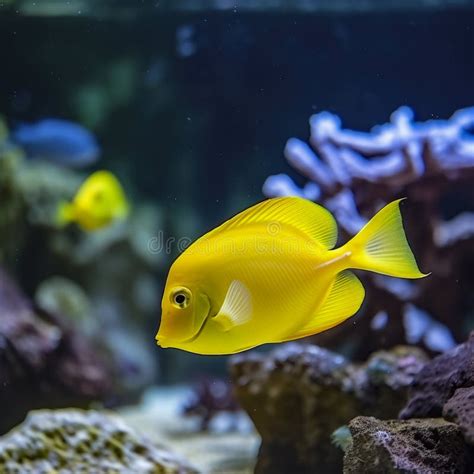 Lifestyle Photo Yellow Tang Fish In Aquarium Stock Image Image Of