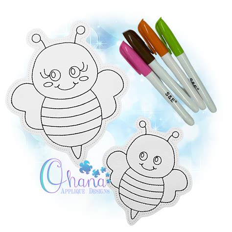 Bee Flat Coloring Doll Embroidery Design Oad