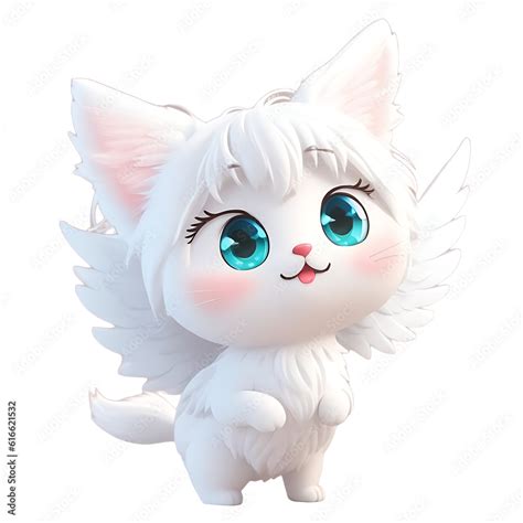 White Cats Have Smiling Faces And Wings Fantasy Characters Tiny Cute