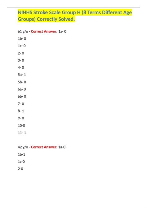 Nihhs Stroke Scale Group H 8 Terms Different Age Groups Correctly Solved Nihhs Stroke Scale