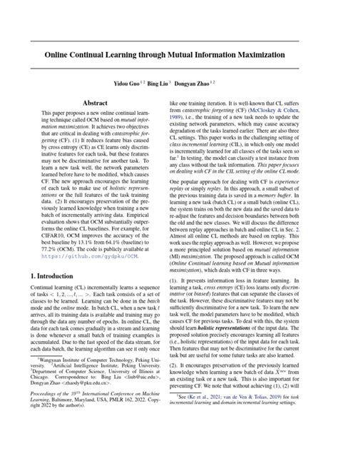 Online Continual Learning Through Mutual Information Maximization Icml22 Pdf Information