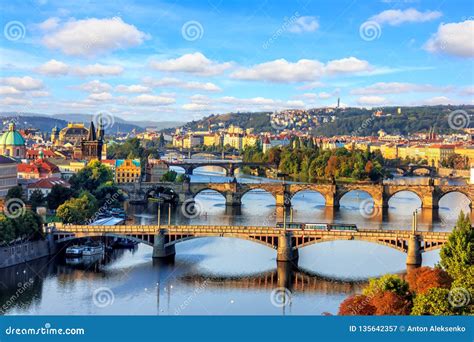 Charles Bridge And Other Prague Bridges Over The Vltava River B Stock