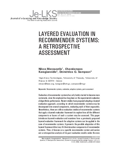 Pdf Layered Evaluation In Recommender Systems A Retrospective Assessment