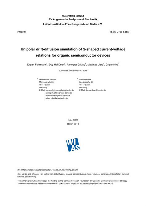 Pdf Unipolar Drift Diffusion Simulation Of S Shaped Current Dokumen
