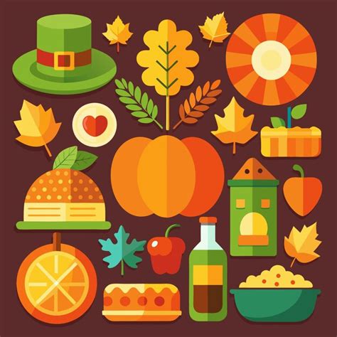 Colorful Flat Design Autumn Illustration With Pumpkins Leaves And Fall