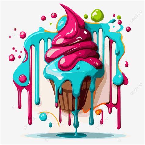 Icing Drip Vector Sticker Clipart Cupcake Made Of Colorful Paint