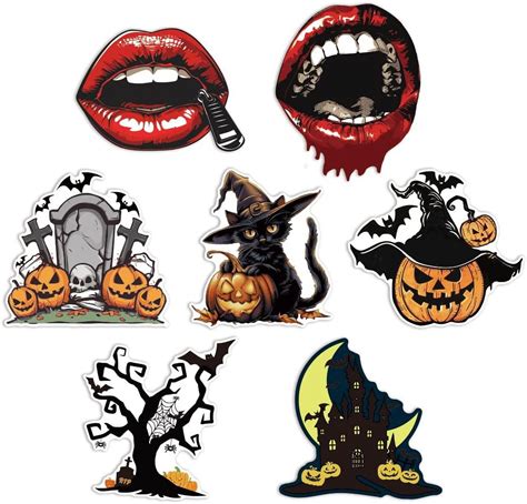 7 Styles Halloween Pumpkin Car Sticker Red Lips Automotive Decals With