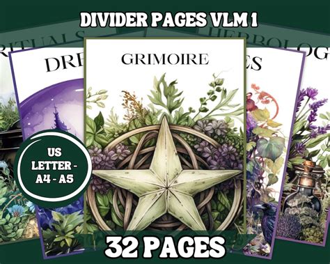 32 Printable Grimoire Divider Pages Witchy Book Of Shadows Digital