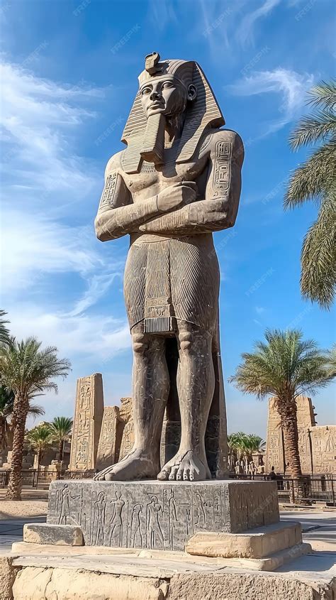 Majestic Statue Of Ramesses Ii Stands Tall Against Clear Blue Sky