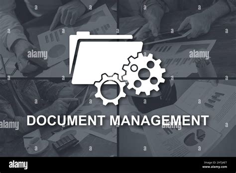 Document Management Concept Illustrated By Pictures On Background Stock