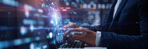 A Cyber Security Expert Types On A Laptop Analyzing Data Protection