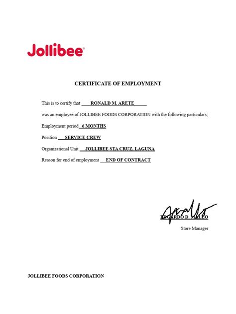 Jollibee Coe Pdf