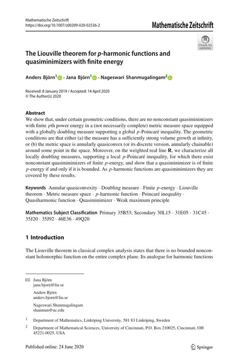 Pdf The Liouville Theorem For P Harmonic Functions And
