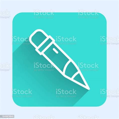 흰색 선 긴 그림자로 분리된 지우개 아이콘이 있는 연필 그림 및 교육 도구 학교 사무실 기호입니다 녹색 사각형 버튼입니다 벡터 3차원 형태에 대한 스톡 벡터 아트 및 기타