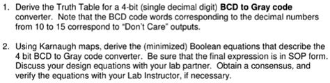 derive the truth table for a 4 bit single decimal digit bcd to gray