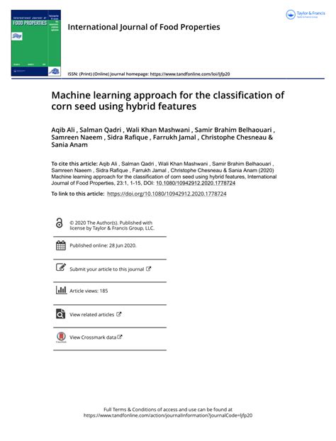 Pdf Machine Learning Approach For The Classification Of Corn Seed