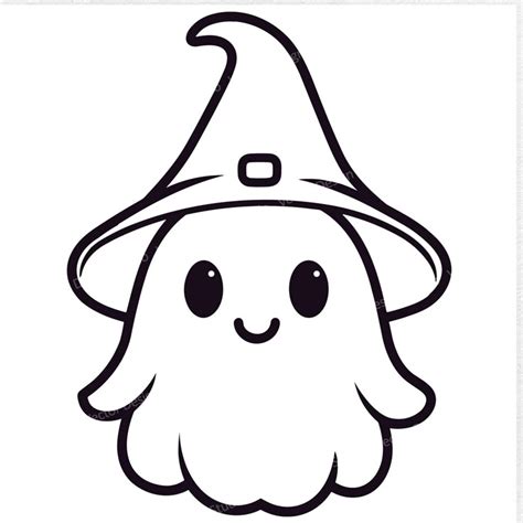Cute Ghost With Witch Hat Svg File Graphic Halloween Silhouette Vector Image Clipart Cute