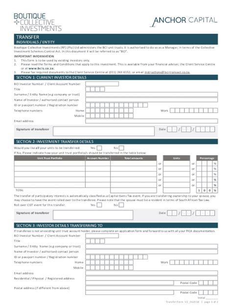 Fillable Online Unit Trust Application Form Direct Anchor Capital Fax Email Print Pdffiller