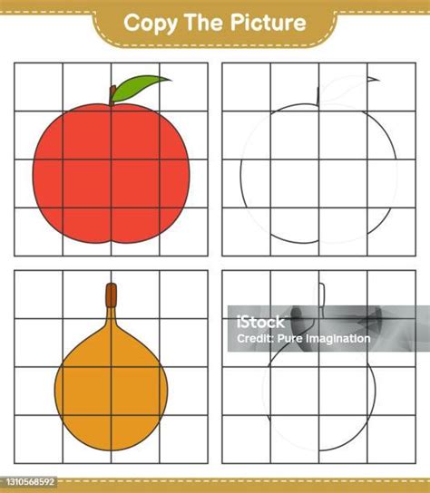 그림을 복사하여 그리드 라인을 사용하여 과일 사진을 복사합니다 교육 어린이 게임 인쇄 워크 시트 벡터 일러스트레이션 0명에 대한 스톡 벡터 아트 및 기타 이미지 Istock