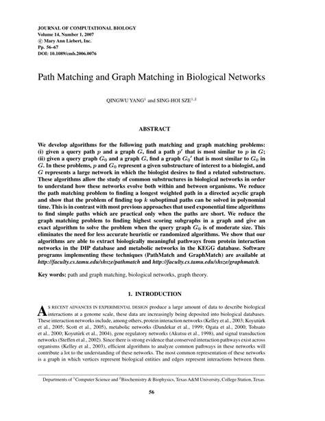 Pdf Path Matching And Graph Matching In Biological Networks
