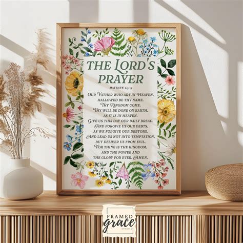 The Lords Prayer Print Kjv Matthew 6 9 13 Christian Prints Floral