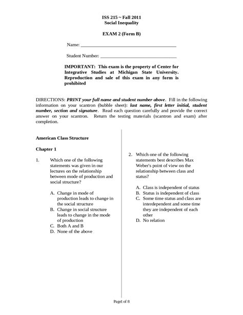 The American Class Structure Examination 2 Iss 215 Docsity
