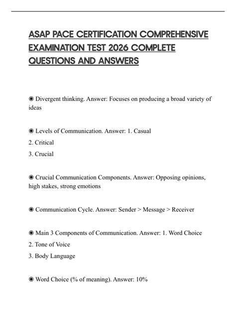 Asap Pace Certification Comprehensive Examination Test 2026 Complete Questions And Answers