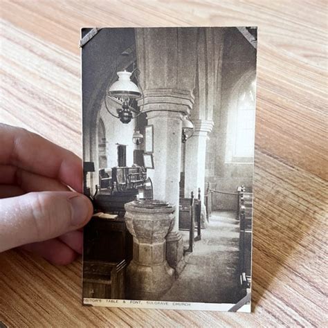 Vintage Postcard Sulgrave Church Interior Visitors Table Ebay