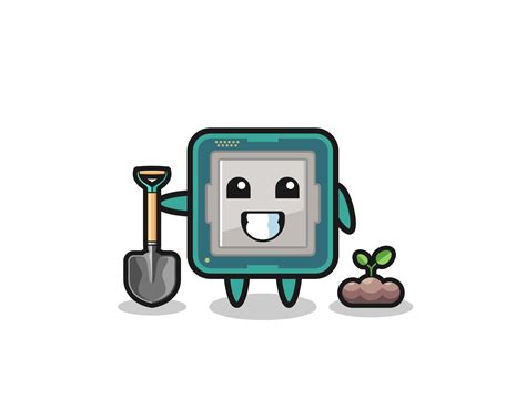Cute Processor Cartoon Is Planting A Tree Seed 5082732 Vector Art At