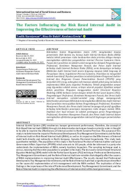 Pdf The Factors Influencing The Risk Based Internal Audit In Improving The Effectiveness Of