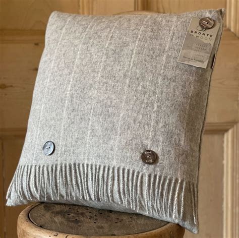 Bronte Cushion Silver Grey Pinstripe Merino Lambswool With Feather