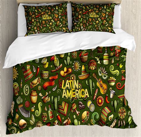 Hispanic Duvet Cover Set Latin America Lettering Doodle With Minimal