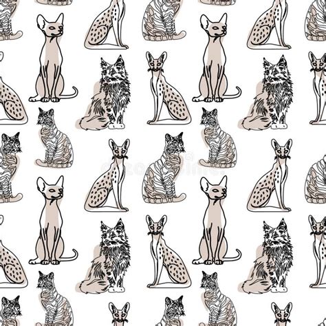 Seamless Cat Drawing Pattern With Hand Drawn Style Vector Seamless
