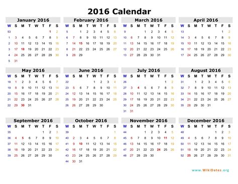 2016 Calendar
