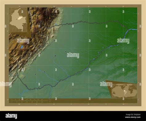 Casanare Intendancy Of Colombia Colored Elevation Map With Lakes And