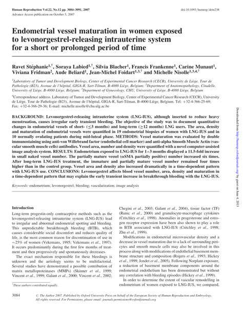 Pdf Endometrial Vessel Maturation In Women Exposed To Levonorgestrel