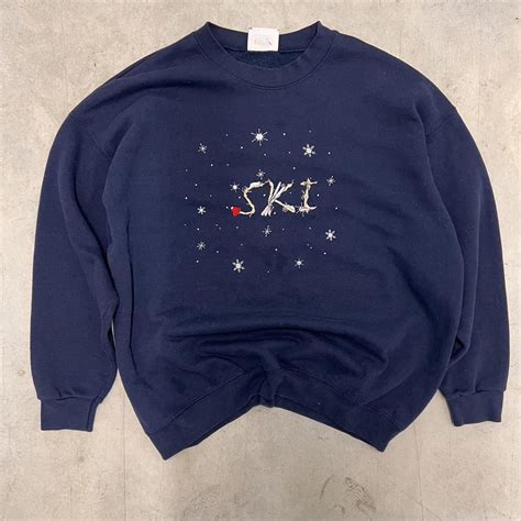 Navy Blue Lee Heavyweight Vintage Embroidered Ski Depop