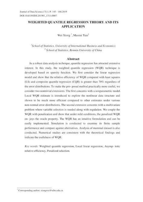 Pdf Weighted Quantile Regression Theory And Its … No 07 Aprc Weighted