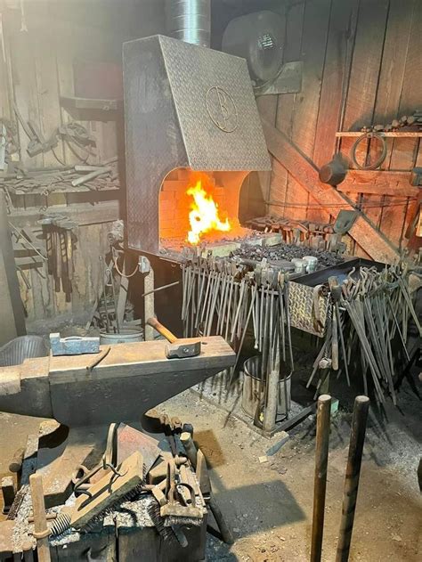 Blacksmithing Forge With Fire And Tools