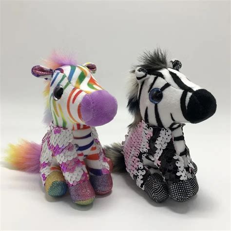 Cartoon Kawaii Sequins Sitting Zebra Plush Toy Doll Keychain Creative