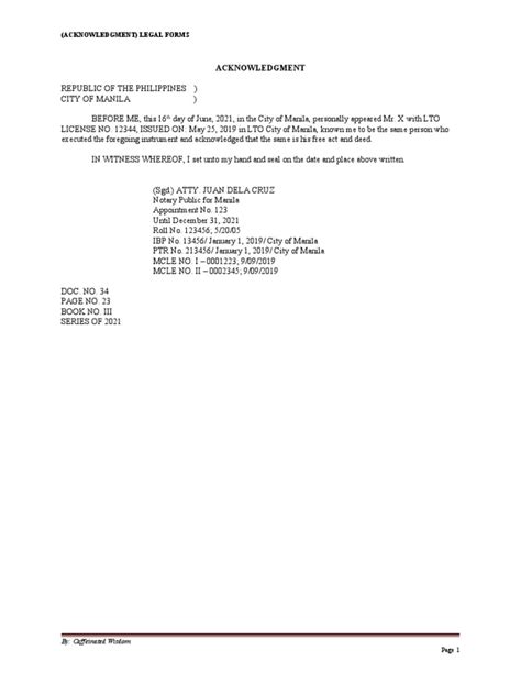 Acknowledgment Legal Form Template Pdf