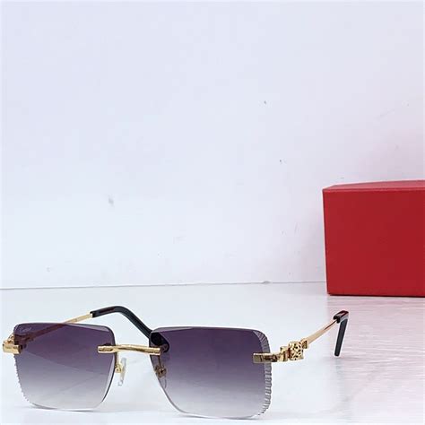 Cartier Rimless Rectangular Sunglasses With Gold Tone Metal Frames And