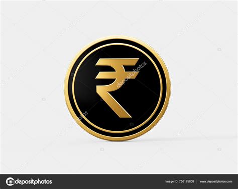 Shiny Golden Black Rounded Indian Rupees Inr Coin Isolated White